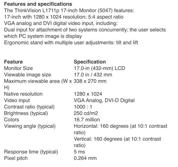 17” Lenovo ThinkVision L1711p Monitor, Computers & Tech, Parts ...