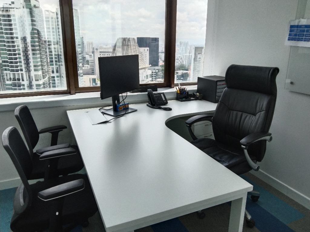 2 L Shape Tables, 1 Managerial Chair and 2 Office Chairs for SALE ...