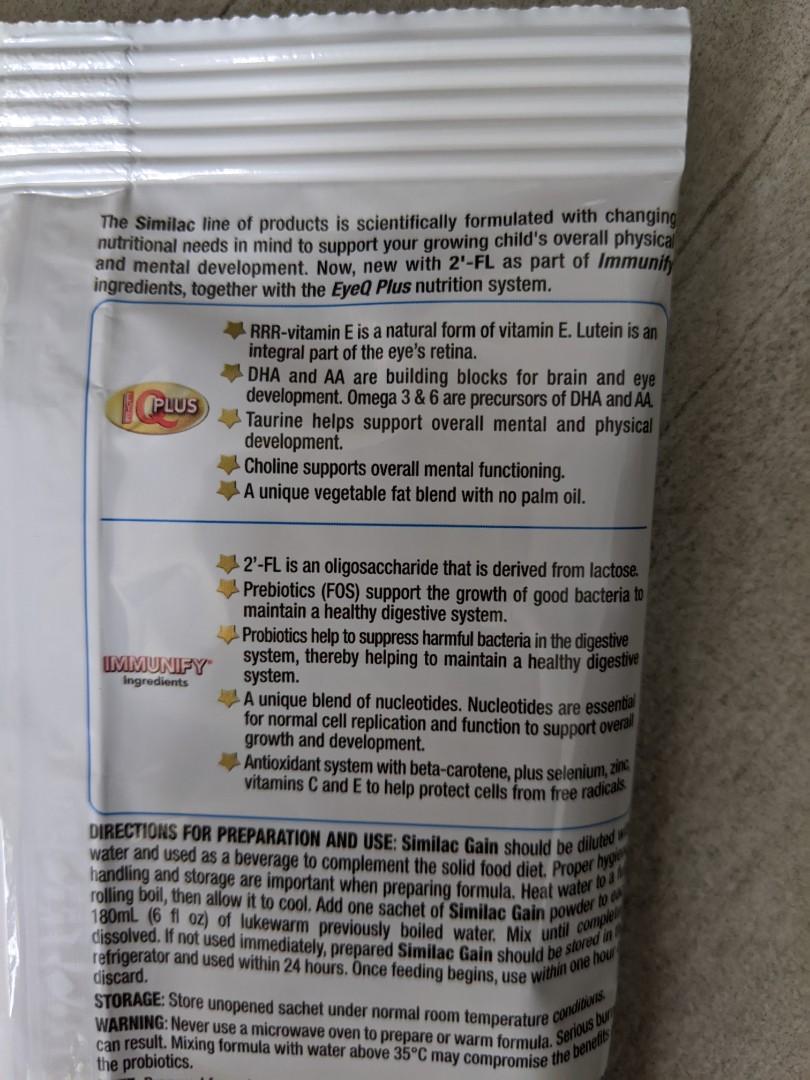 Similac Gain Formula Milk (22 packets), Babies & Kids, Nursing ...