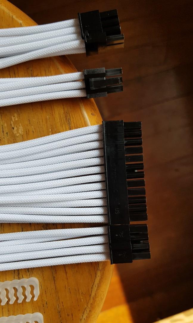 Thick Braided White cable mods set(24pin ATX, 6pin PCIE, 8pin PCIE, EPS ...