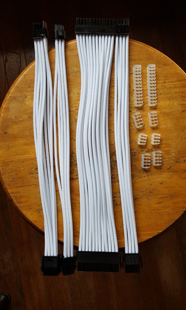 Thick Braided White cable mods set(24pin ATX, 6pin PCIE, 8pin PCIE, EPS ...