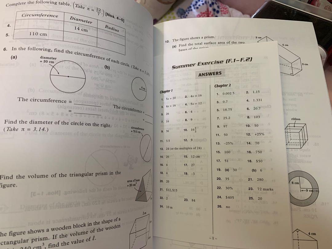 中一二數學練習(附答案) Oxford F1-F2 Mathematics Exercise with answer book, 興趣及遊戲 ...