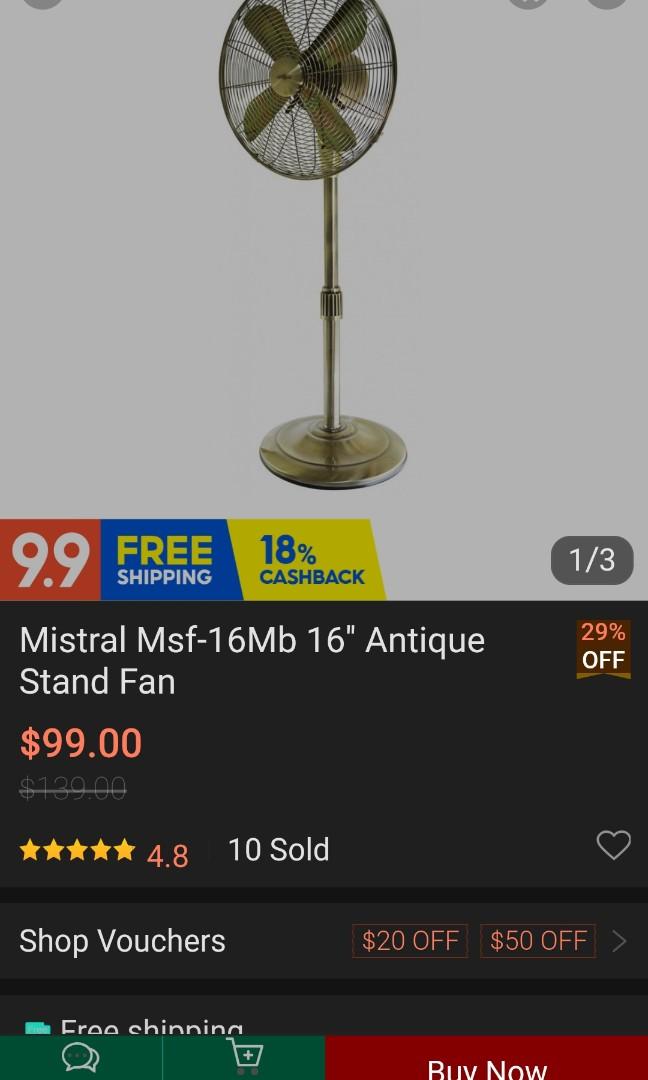 Mistral Msf-16Mb 16'' Antique Stand Fan, Furniture & Home Living ...