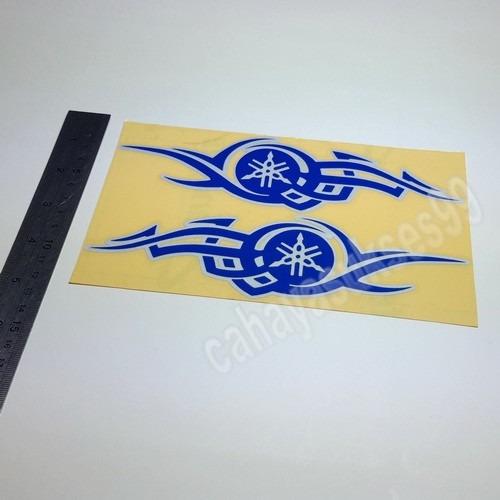 Stiker Motor YAMAHA Logo Bulat Garpu Tala Retro Biru List Putih 20cm ...