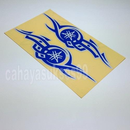 Stiker Motor YAMAHA Logo Bulat Garpu Tala Retro Biru List Putih 20cm ...