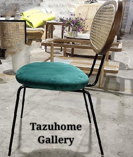 TAZU精選:2020設計師新品:創意法式懷舊復古印尼藤編工藝實木(白蜡木)孔雀綠絲絨餐椅,書枱椅.化妝枱椅.., 傢俬＆家居, 戶外家具 ...