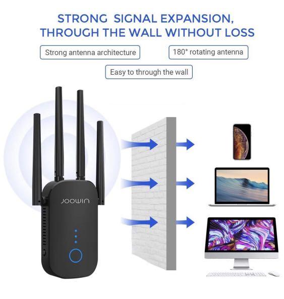 WiFi Range Extender, JOOWIN 1200Mbps WiFi Repeater 2.4 & 5GHz Dual Band ...