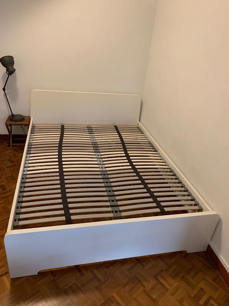 Complete Ikea Askvoll queen size bed with 2 Lonset slatted bases and Malfors mattress ...