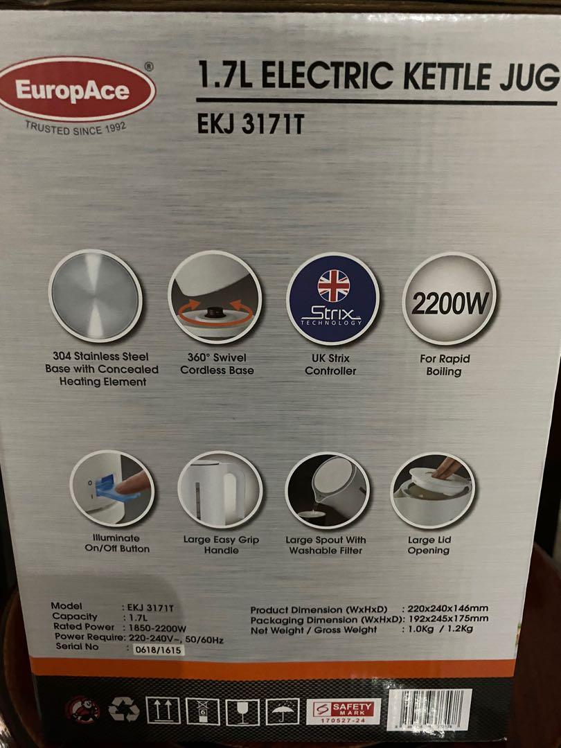 EuropAce 1.7L Electric Kettle Jug, TV & Home Appliances, Kitchen ...