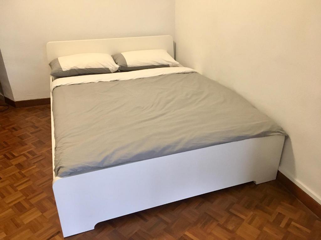 Complete Ikea Askvoll queen size bed with 2 Lonset slatted bases and Malfors mattress ...