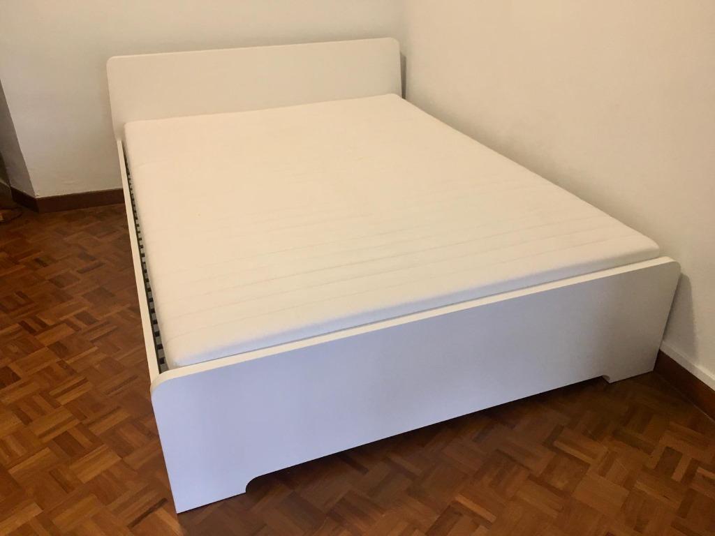 Complete Ikea Askvoll queen size bed with 2 Lonset slatted bases and Malfors mattress ...