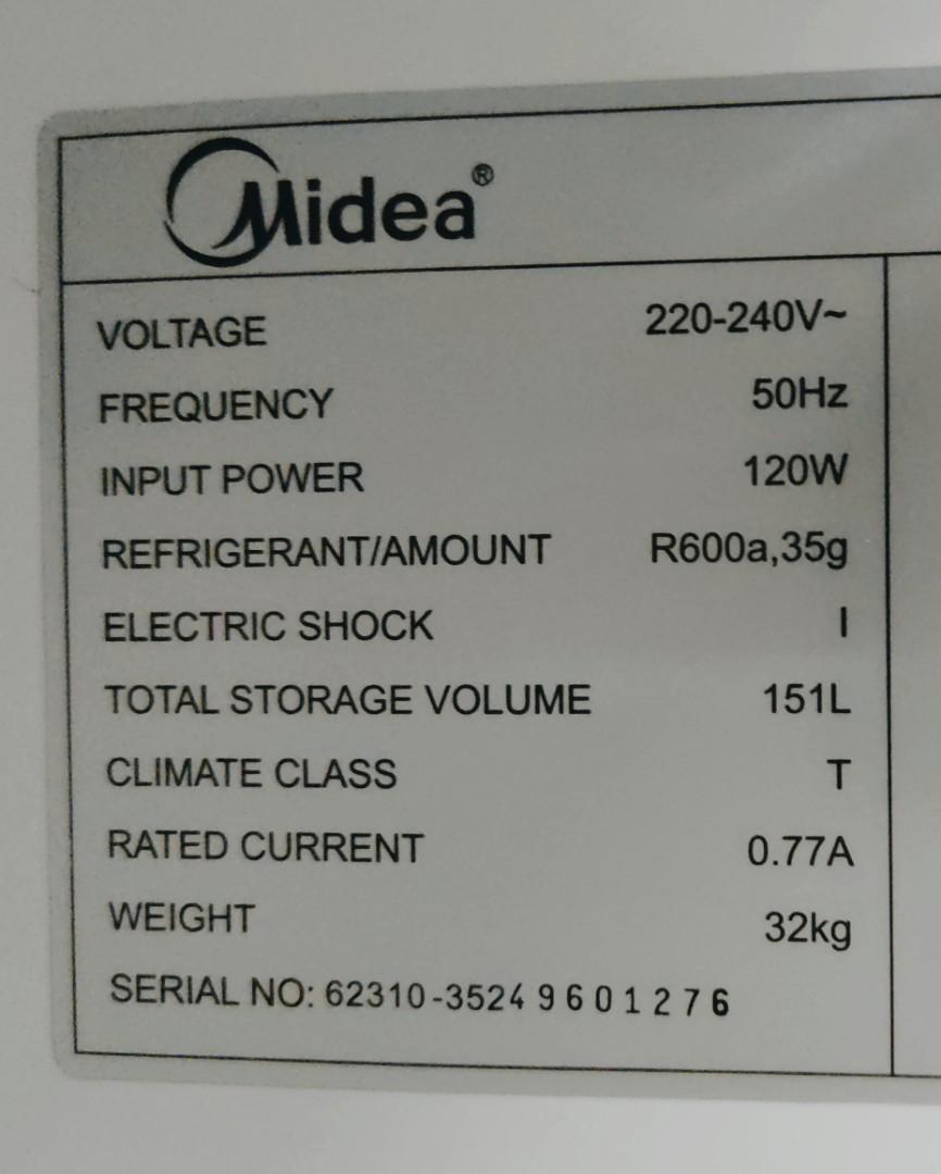 Midea single door refrigerator 151 litre, TV & Home Appliances, Kitchen ...