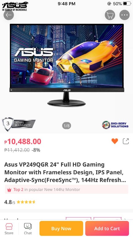 Asus VP249QGR 24" Full HD Gaming Monitor with Frameless Design ...
