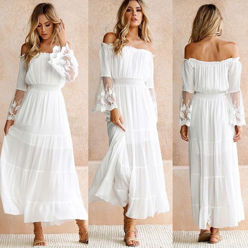 BN Off Shoulder White Maxi Dress, Women's Fashion, Dresses & Sets ...