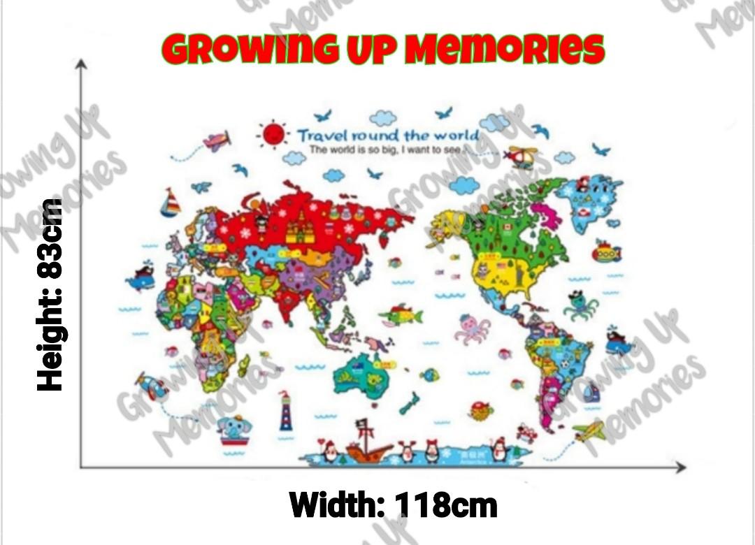 Colorful cartoon world map sticker, Hobbies & Toys, Stationery & Craft ...