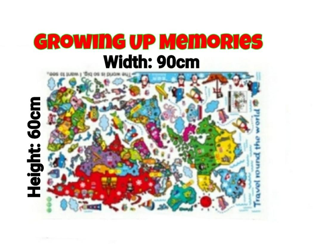 Colorful cartoon world map sticker, Hobbies & Toys, Stationery & Craft ...