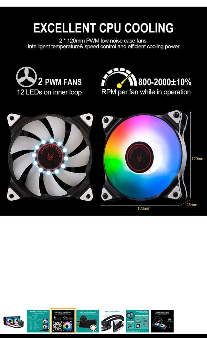 GOLDEN FIELD SF240 RGB All-in-One Liquid CPU Cooler With 240mm Radiator ...