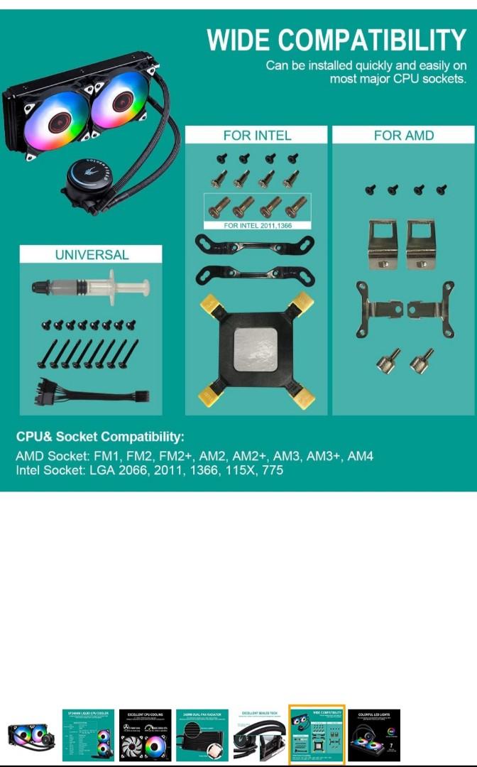 GOLDEN FIELD SF240 RGB All-in-One Liquid CPU Cooler With 240mm Radiator ...