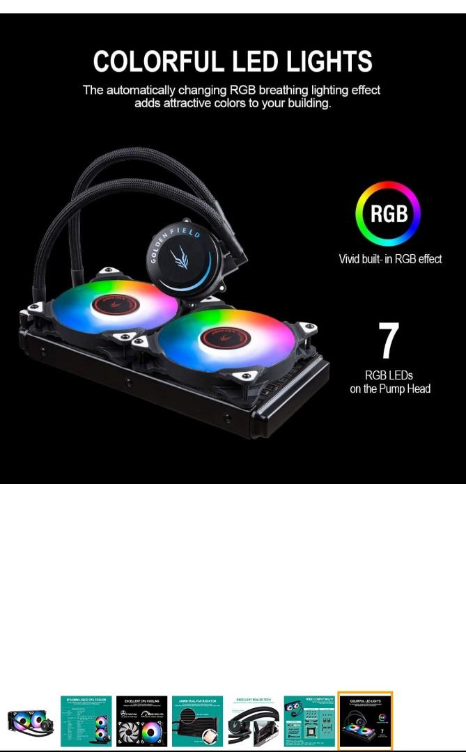 GOLDEN FIELD SF240 RGB All-in-One Liquid CPU Cooler With 240mm Radiator ...