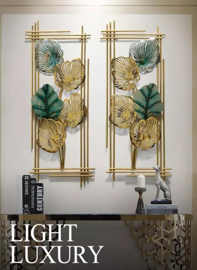 Green Gold Leaves Wall Panel Deco Art Metal 2D, Furniture & Home Living ...