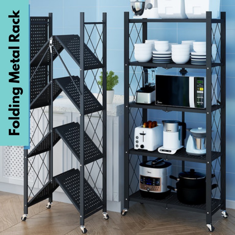 Multi-layer Metal Folding kitchen rack ⭐ Installation-free ⭐ Microwave ...