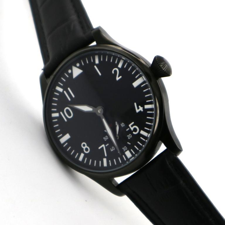 Classic All Black Mechanical Hand Wind Flieger Style Pilot Watch ...