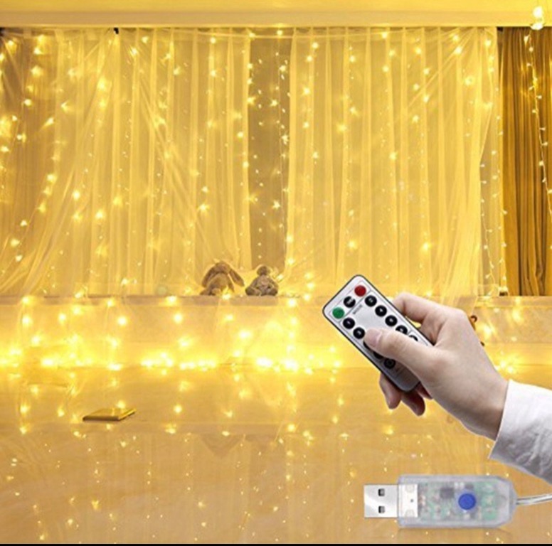 Instock Curtain lights 3x3m with remote control, Furniture & Home ...