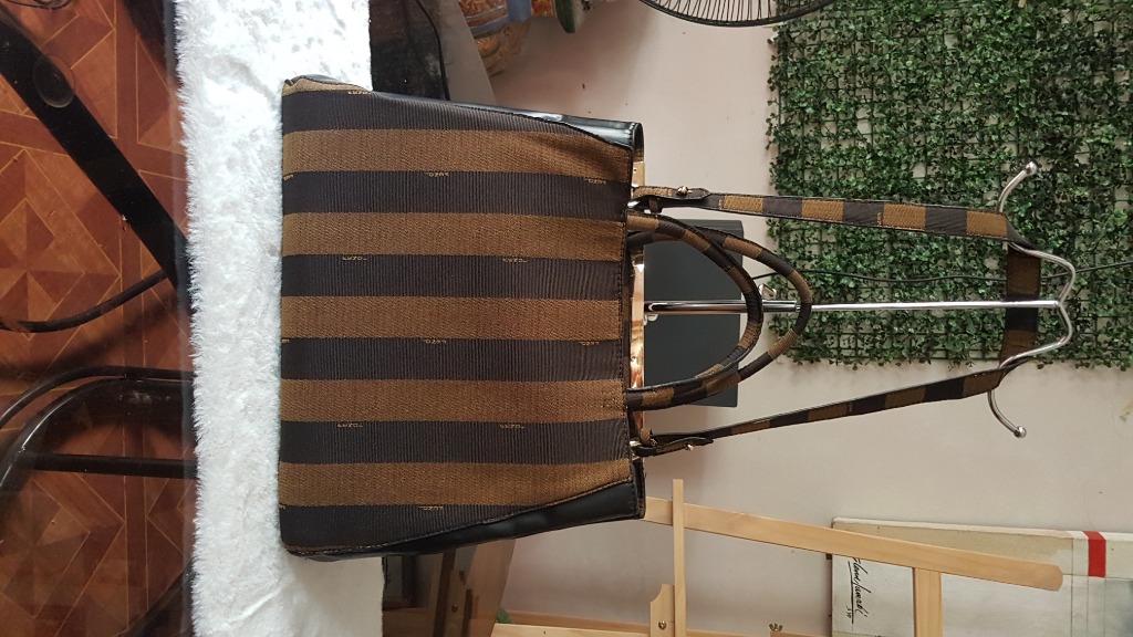 Fendi Tobacco Pequin Strip Canvas, Luxury, Bags & Wallets on Carousell