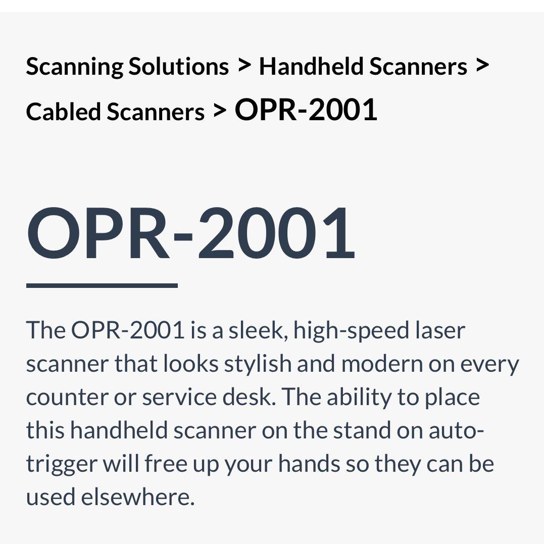 Opticon OPR-2001 USB Laser Barcode Scanner with automatic scanning ...