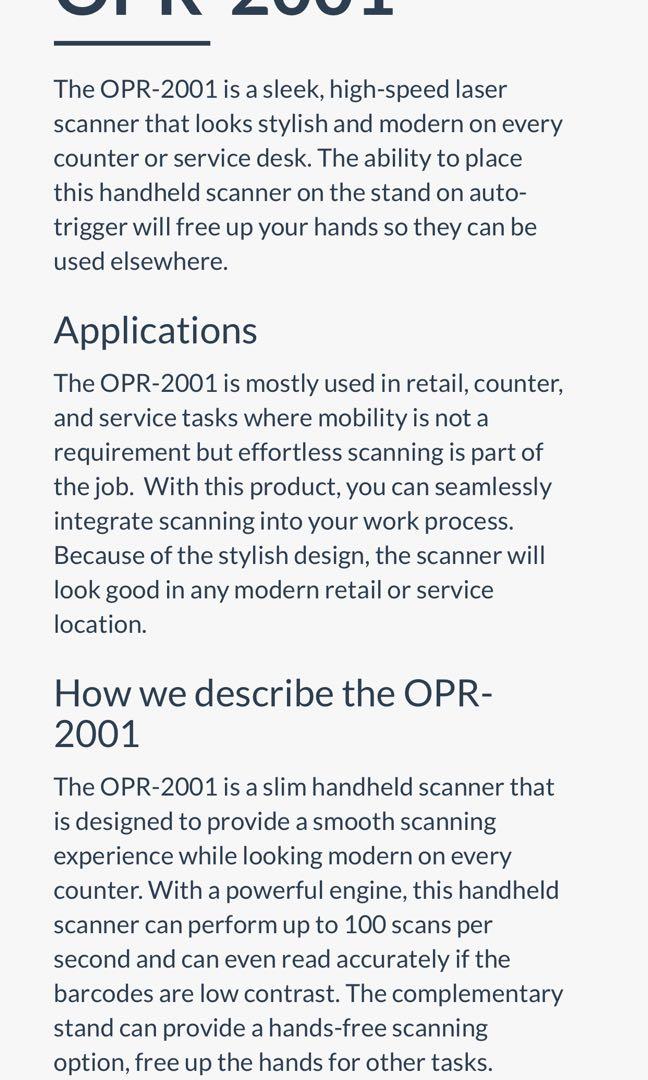 Opticon OPR-2001 USB Laser Barcode Scanner with automatic scanning ...
