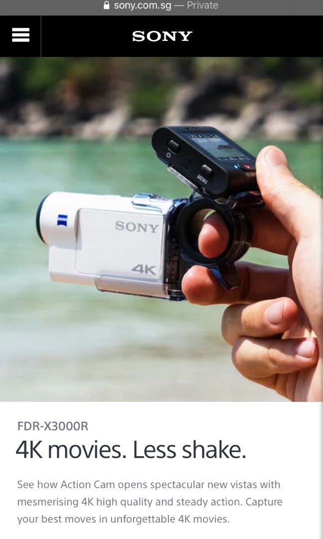 Sony 4K Live Action Camera FDR X3000, Photography, Cameras, Digital ...