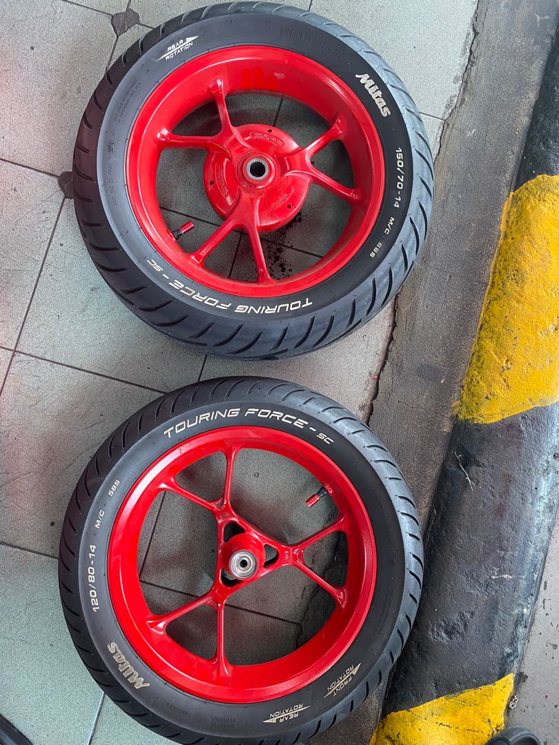 Aerox stock red rims, Motorcycles, Motorcycle Accessories on Carousell