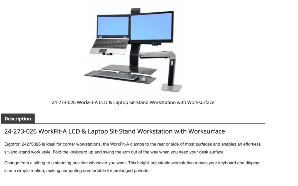 Ergotron WorkFit-A LCD & Laptop Sit-Stand Workstation with Worksurface ...