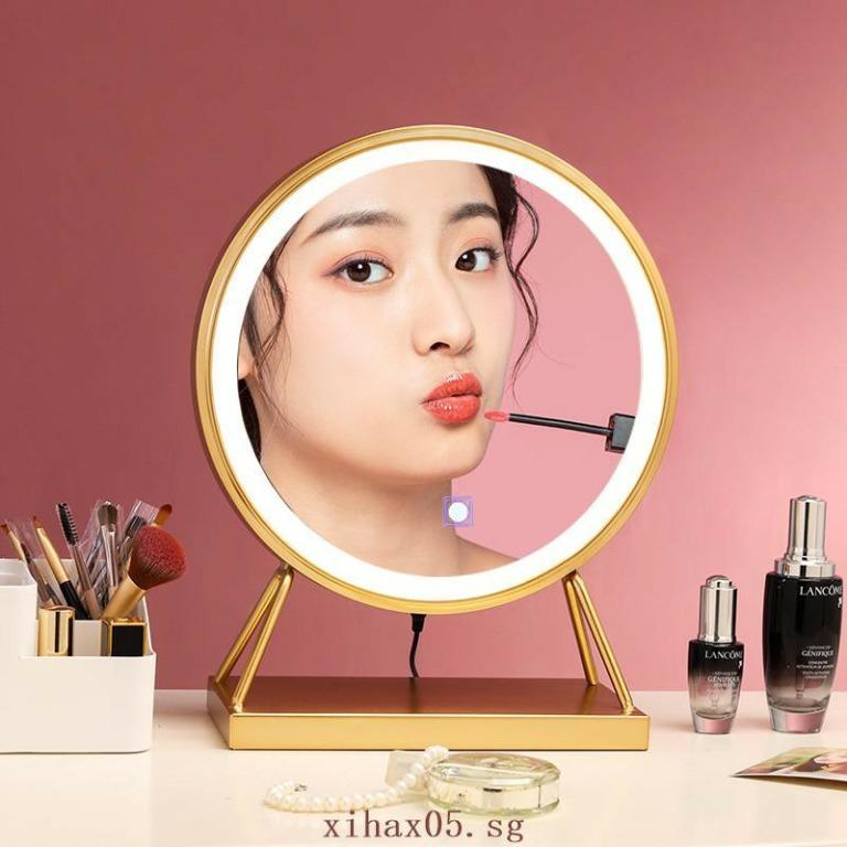 Round mirror table-top led-light dresser mesh red light-filled light ...