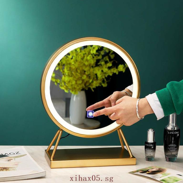 Round mirror table-top led-light dresser mesh red light-filled light ...