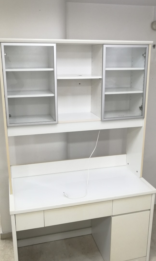 White study table desk with drawers and display cabinets, Furniture ...