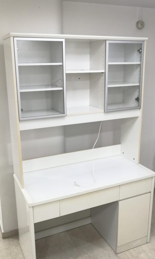 White study table desk with drawers and display cabinets, Furniture ...