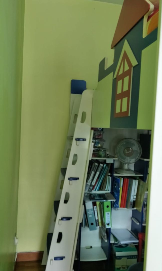 Double deck : single bed + study desk, Furniture & Home Living ...