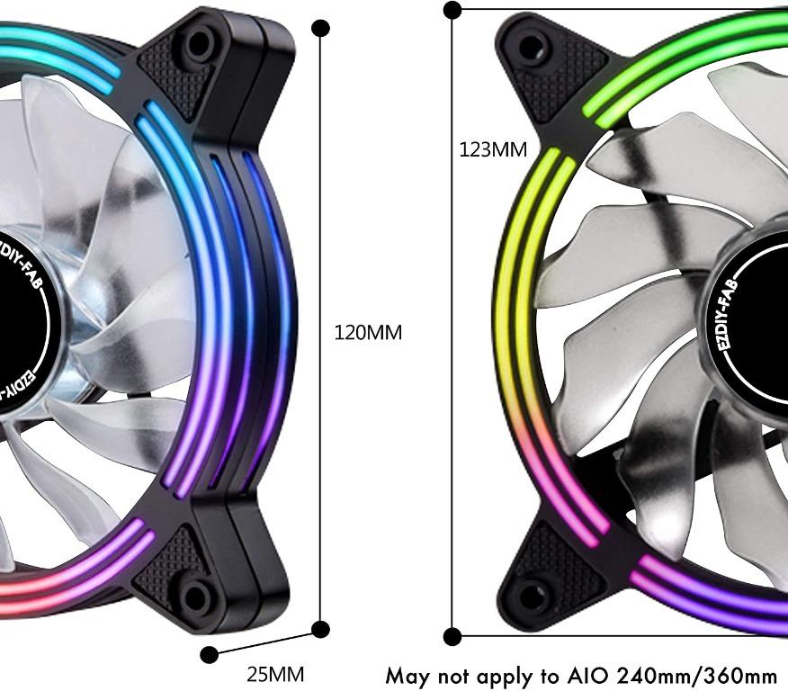 EZDIY-FAB 3-Pack 120mm Dual Frame RGB PWM Fans for PC Case,Addressable ...