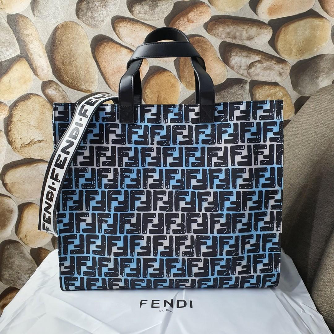 Tas Fendi Shopper Glazed FF Canvas Hitam - Biru, Fesyen Wanita, Tas ...