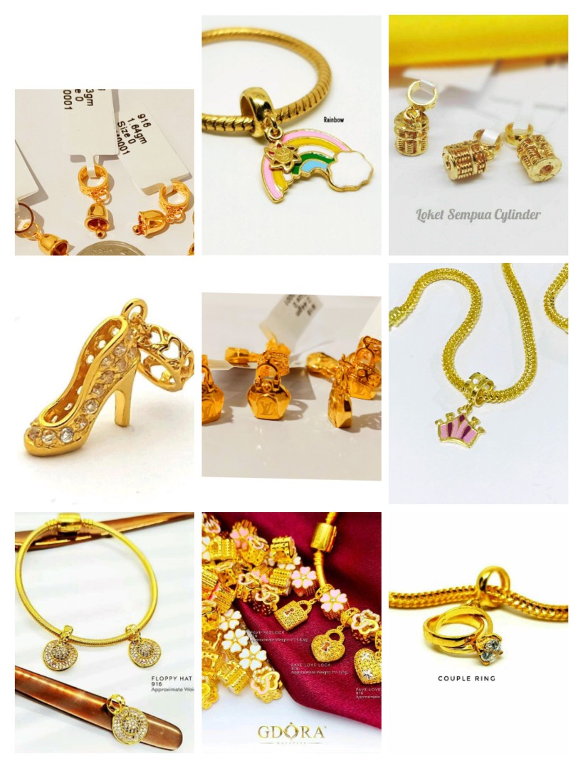 916 GOLD PANDORA CHARMS, Women's Fashion, Jewelry & Organisers, Charms ...