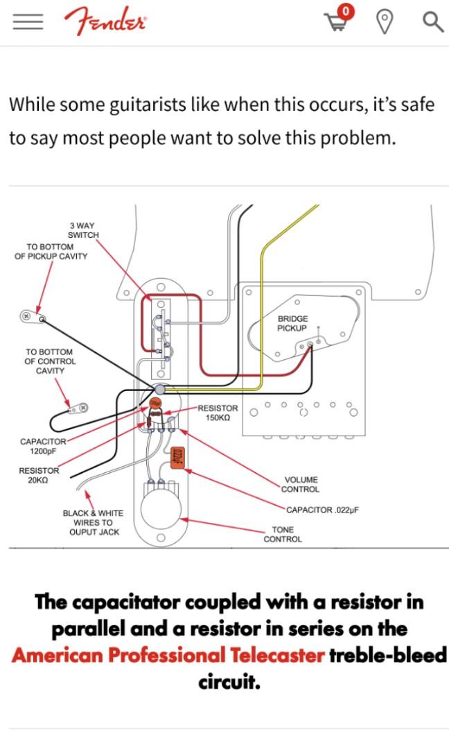 Guitar Treble Bleed Mod Capacitor Resistor Fender Telecaster, Hobbies ...
