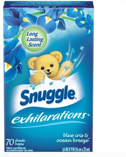 Snuggle 70-PC Blue Iris & Ocean Breeze Exhilarations Fabric Clothes Softener Dryer Sheets ...