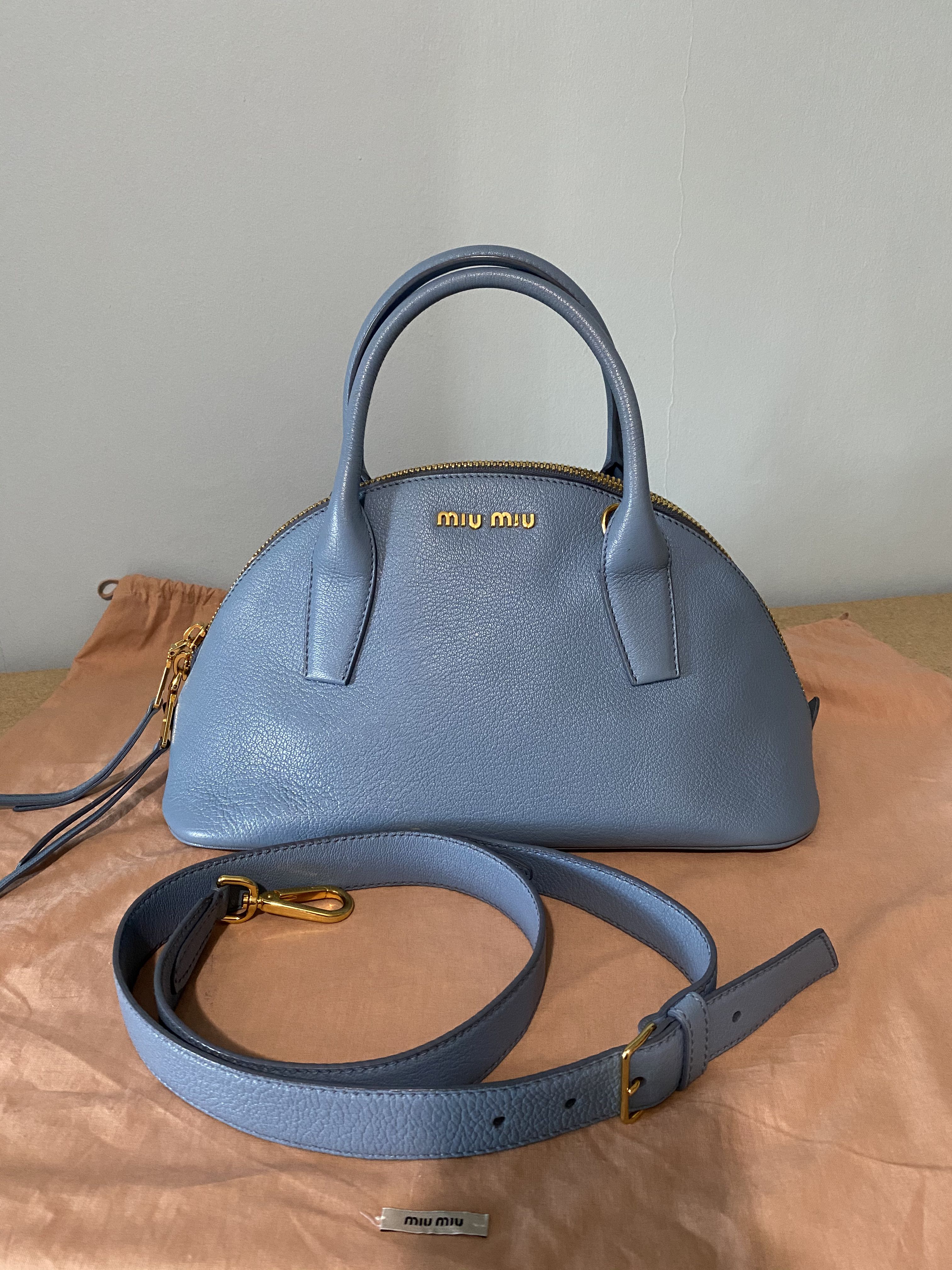 Miu Miu Baby Blue Leather Dome Bag, Luxury, Bags & Wallets on Carousell