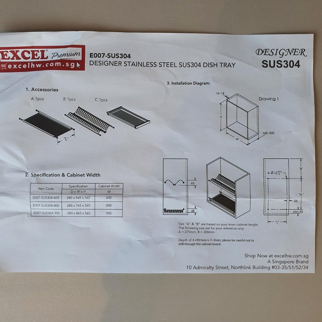 New Excel Hardware Designer Stainless Steel SUS304 Dish Tray, Furniture ...
