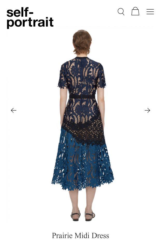 BN Self Portrait Blue lace Midi dress, Women's Fashion, Tops ...