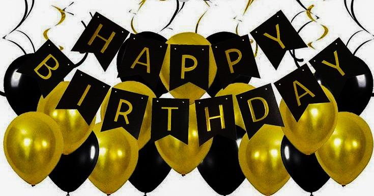 Happy Birthday Banner With Black And Gold Balloons Hobbies And Toys