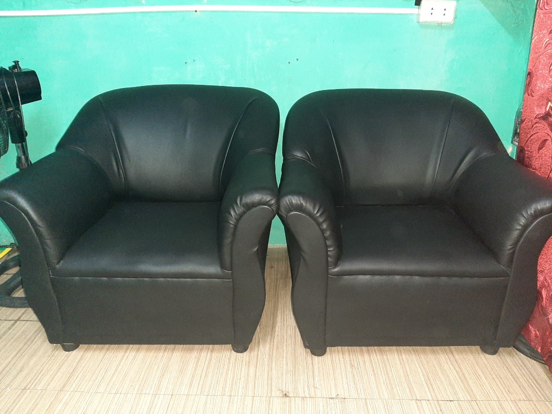 Black leather sala set, Furniture & Home Living, Furniture, Sofas on ...