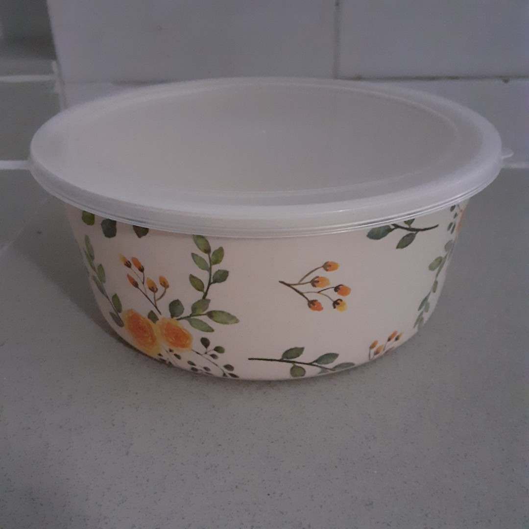Floral Design Round Tupperware Container, Furniture & Home Living ...