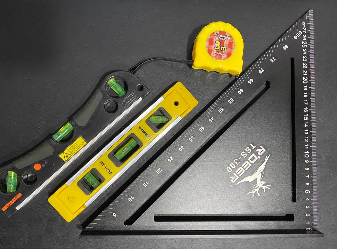 Triangle Ruler, Measuring Tape, leveler Tools 3 Piece Set, Hobbies ...